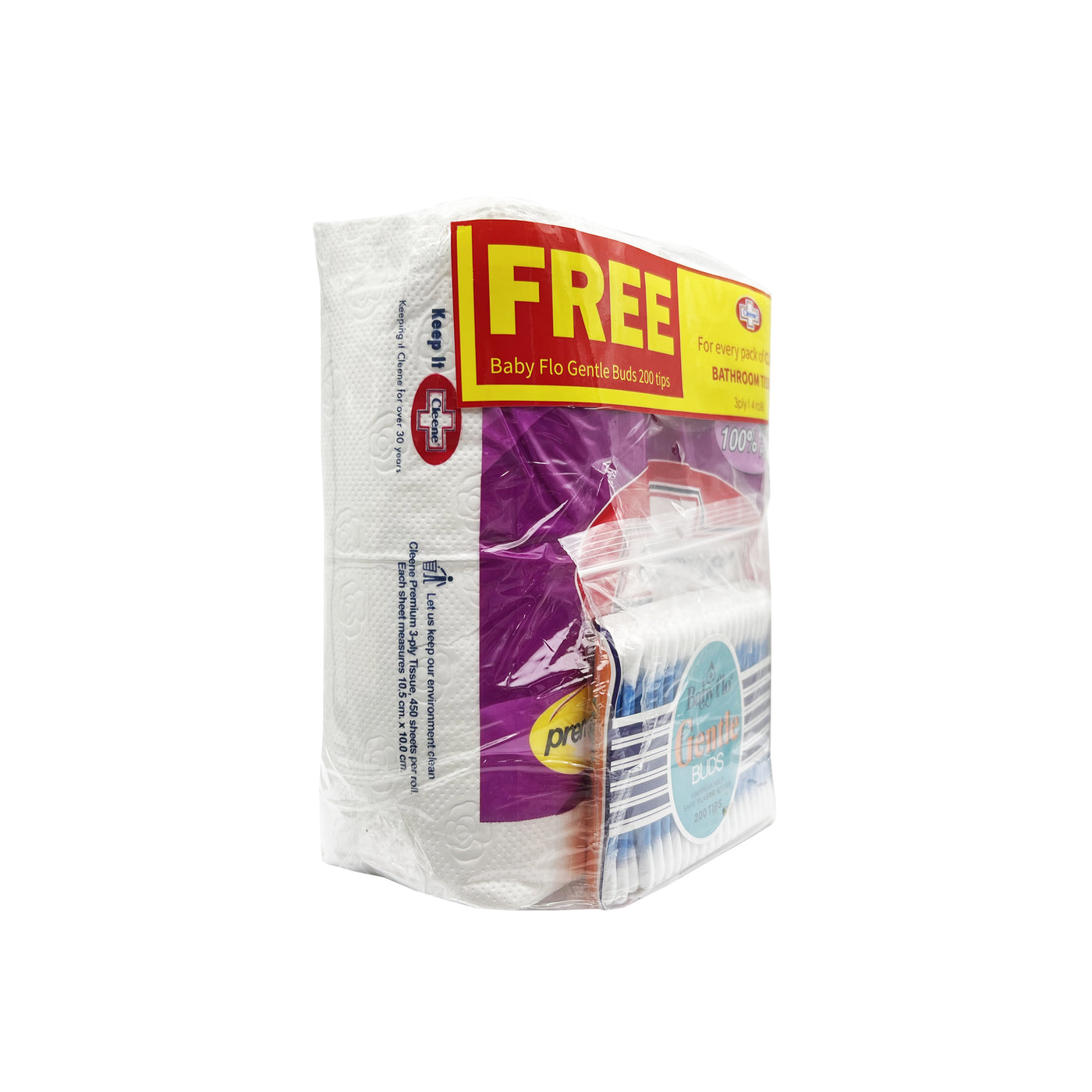 Cleene Bathroom Tissue Premium 3ply 4s + FREE Babyflo Gentle Buds 200s ...