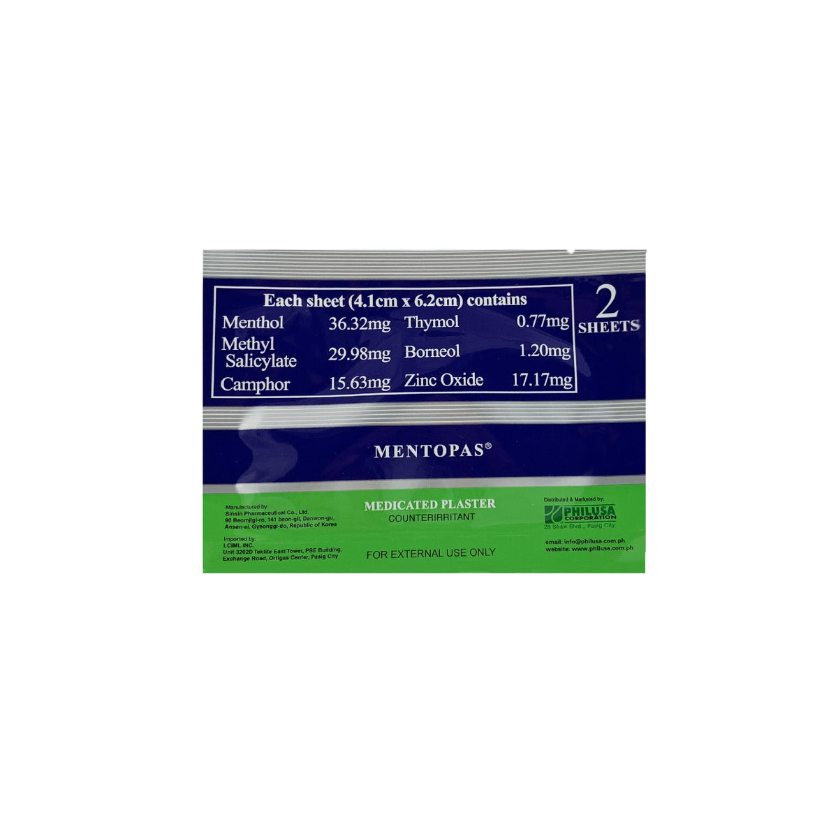 Mentopas Medicated Plaster 2s — PHILUSA Online Store